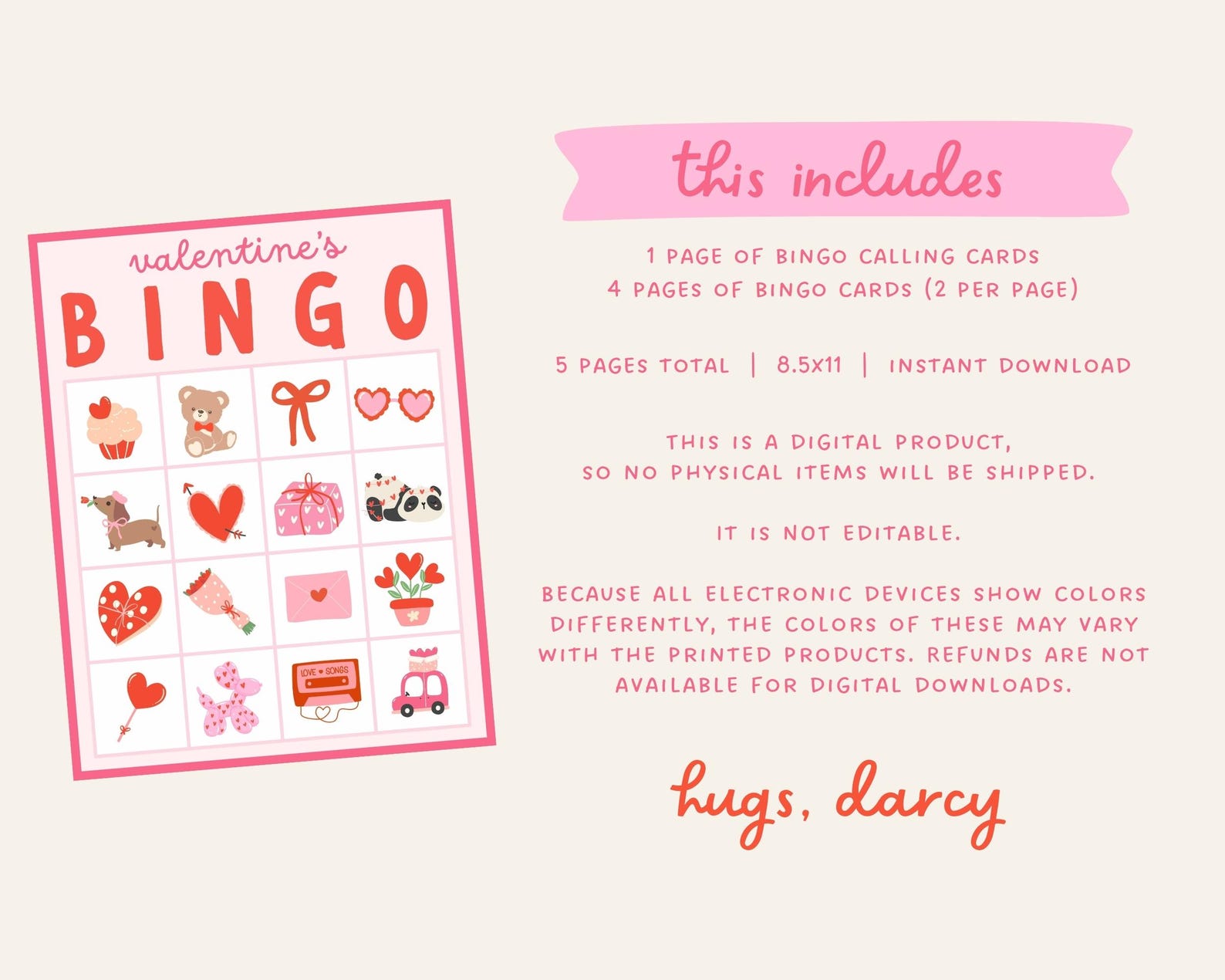 Valentine Bingo Game | Valentine's Day Classroom Party Bingo | Digital ...