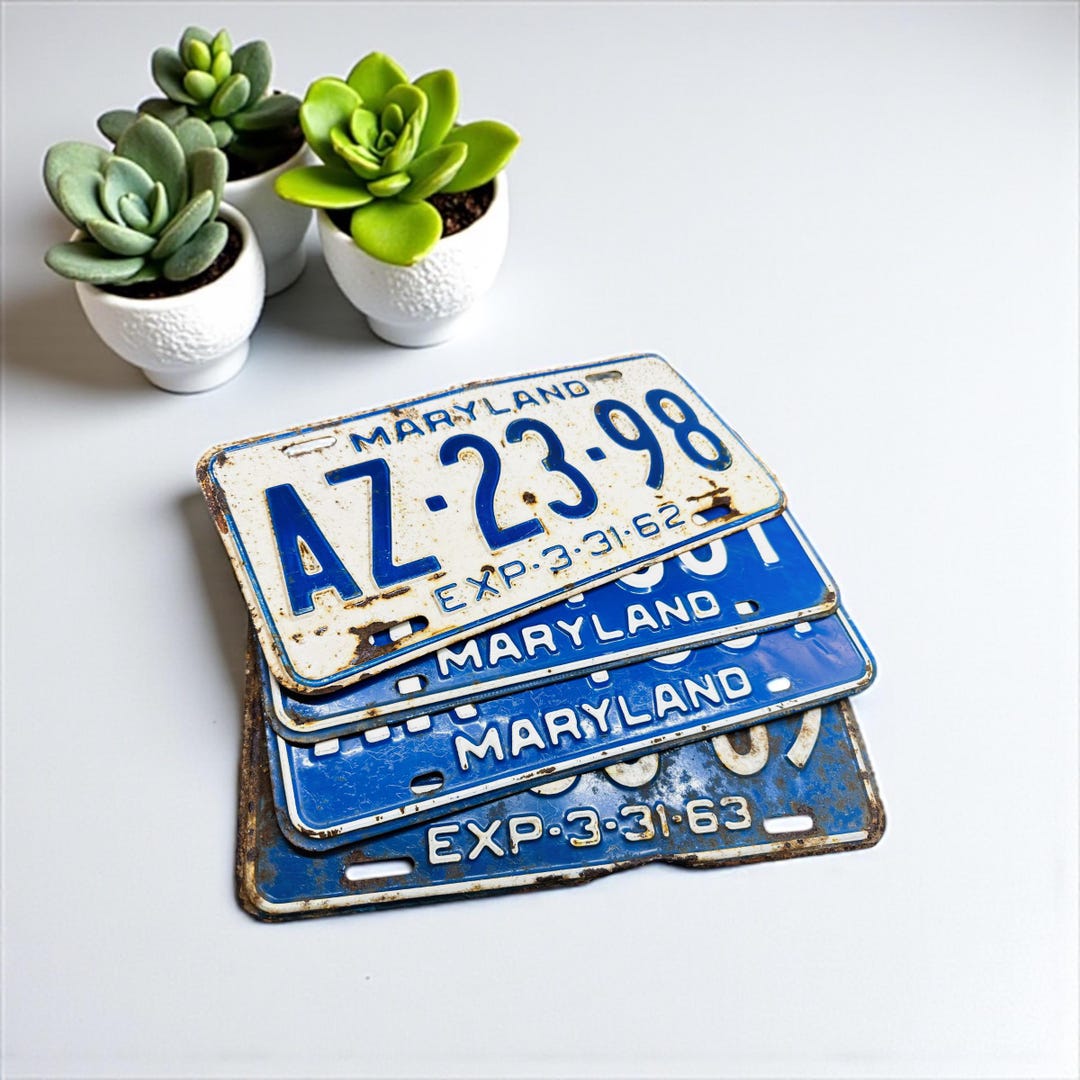 Vintage Maryland License Plates: 1962-1965 Blue & White Metal Set - Etsy