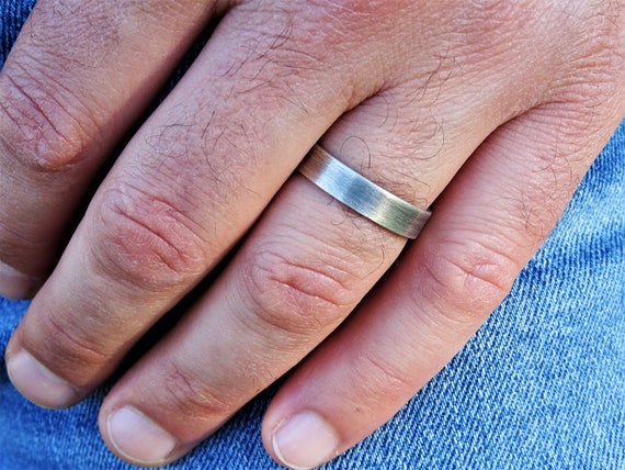 Men's Plain Band Simple Sterling Silver Ring Promice | Etsy