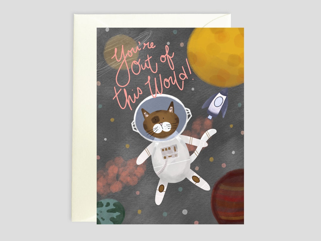 Valentine's Day Card Cat Valentine's Day Card, Outer Space Card, Cat ...