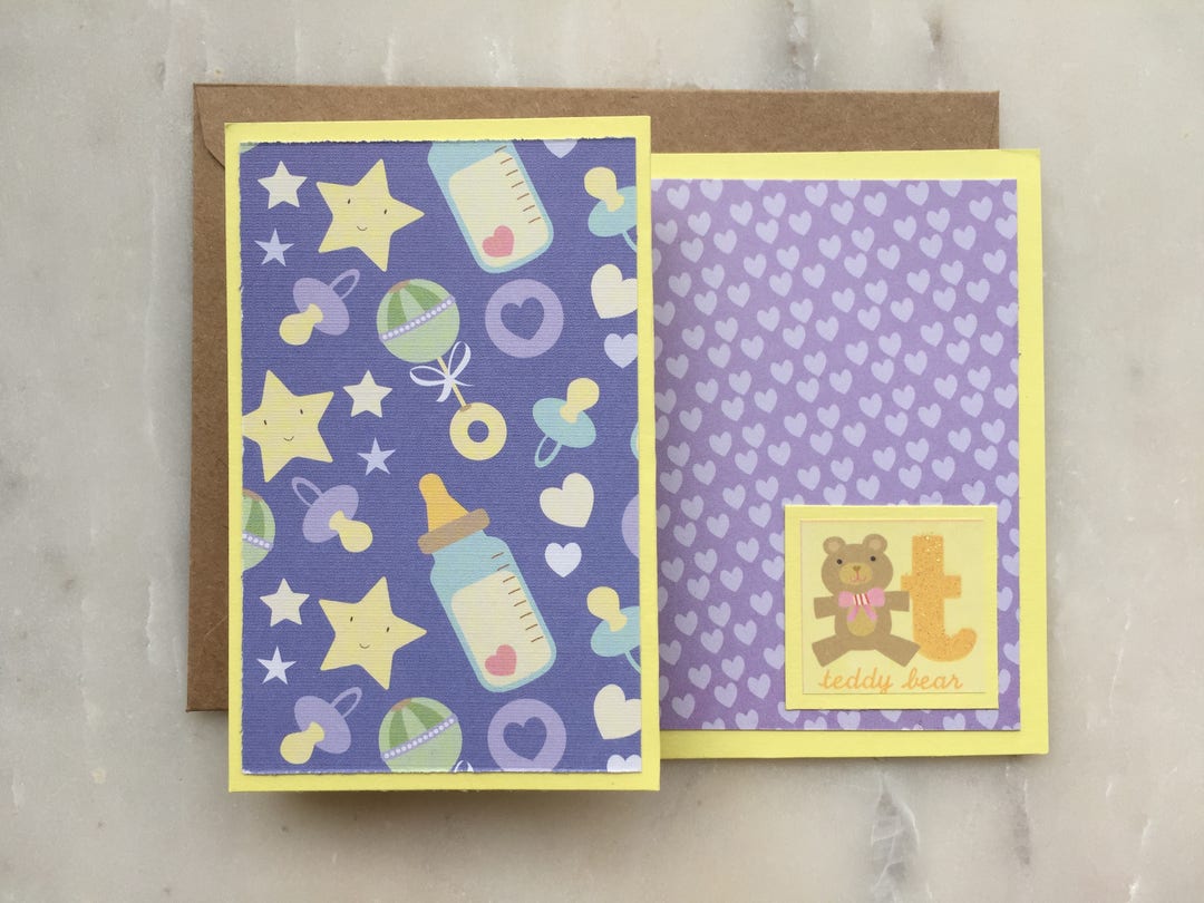 T/teddy Bear Baby Card A2, Handmade, Artisan, Teddy Bear, Bottle, Baby ...