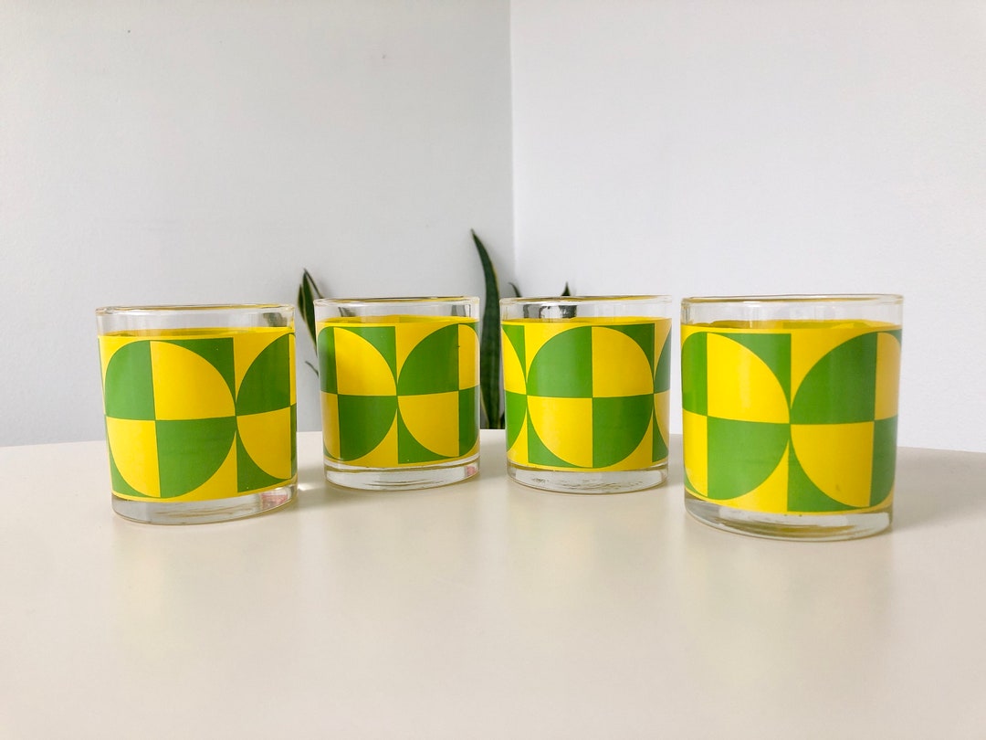 Vintage Libby Green and Yellow Op Art Rocks Glass Set - Etsy