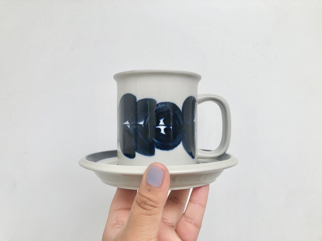Vintage Arabia Anemone Blue Coffee Mug and Saucer finland - Etsy