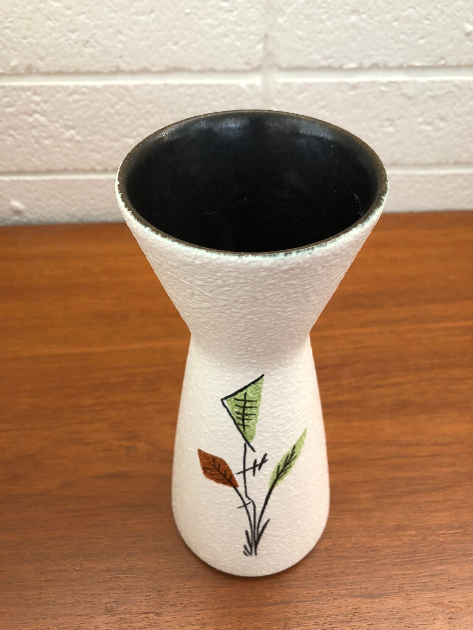 Vintage Speckled Textured Cream Vase With Abstract Leaf - Etsy