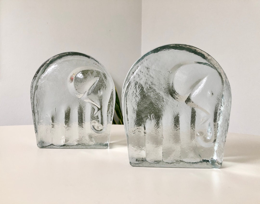 Vintage Blenko Joel Myers Clear Glass Elephant Bookends - Etsy
