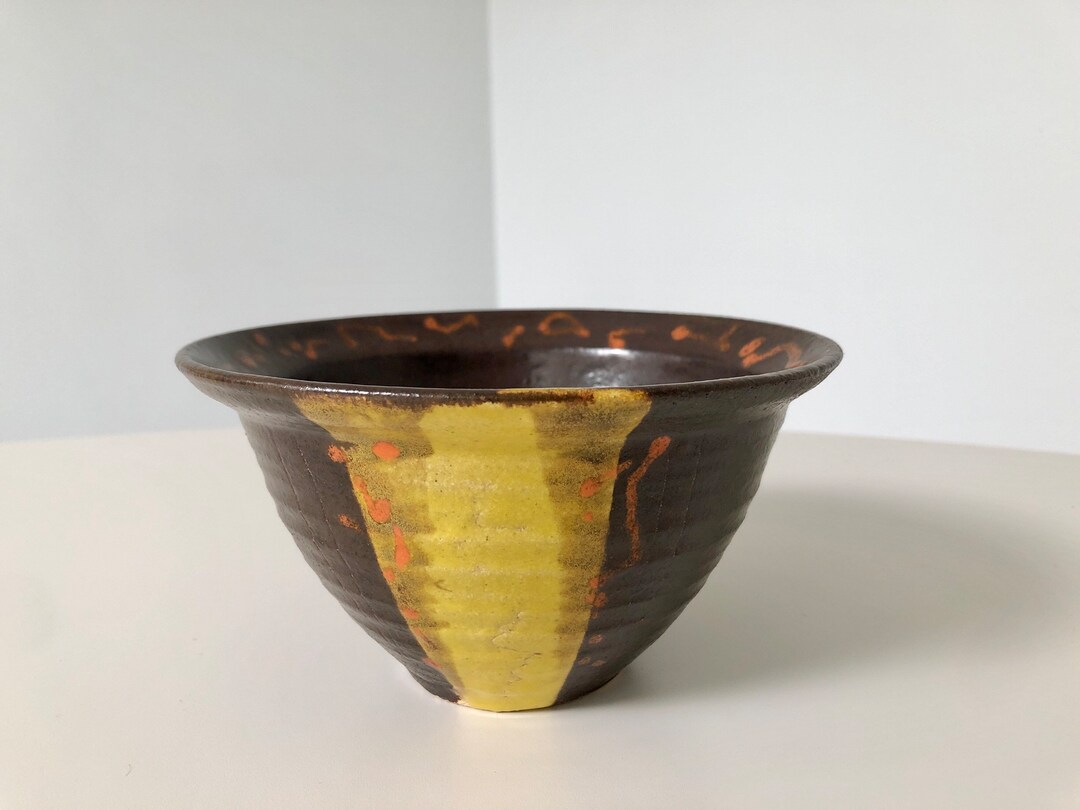 Vintage Studio Pottery Brown and Mustard Vessel / Bowl - Etsy