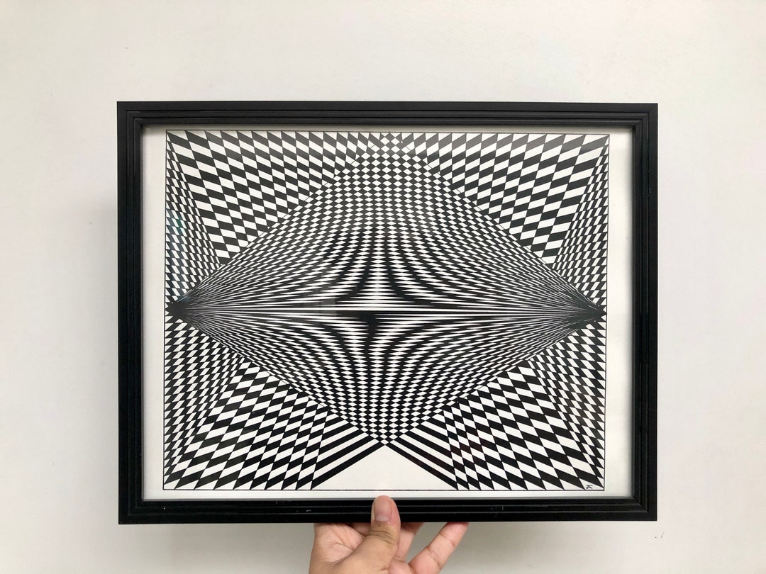 Vintage Black and White Framed Abstract Optical Art - Etsy