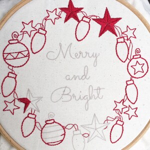 Christmas Wreath Embroidery Transfer Pattern, Festive Hoop Art Modern ...