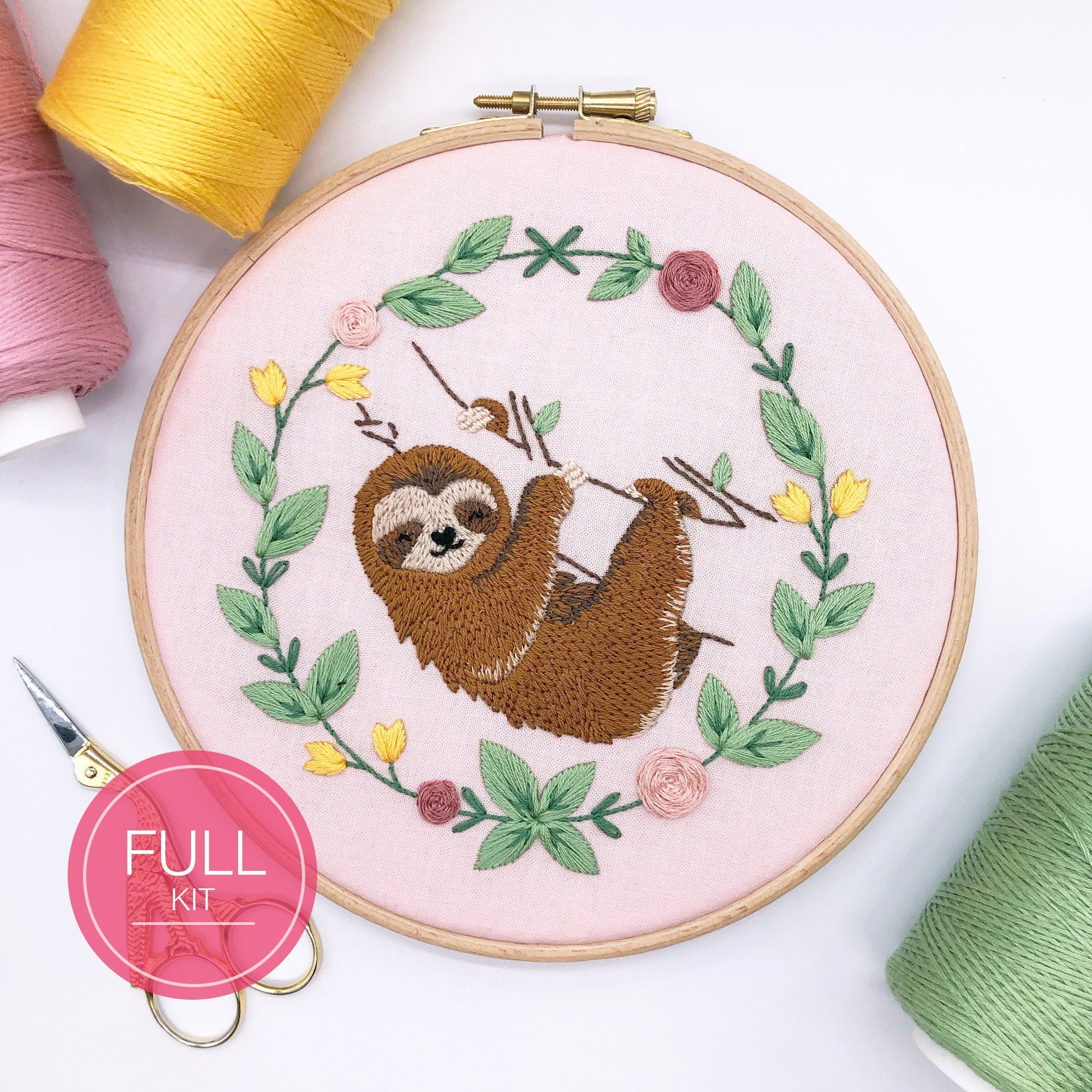 Happy Sloth: Full Embroidery Kit Cute Animal Sewing Kit. Easy | Etsy