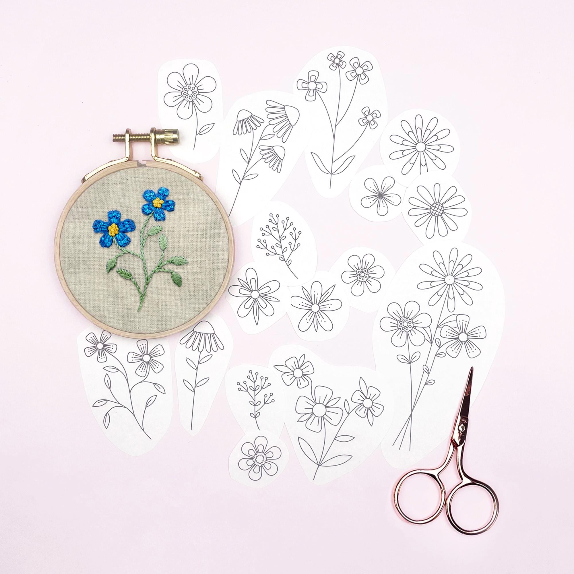 Floral Iron on Embroidery Transfers, Flower Designs (A4 Sheet) - Etsy