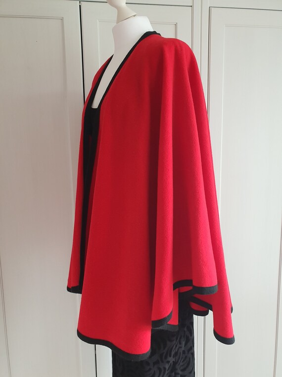 Vintage Wool Poncho Red Black Minimalist Women Style … - Gem