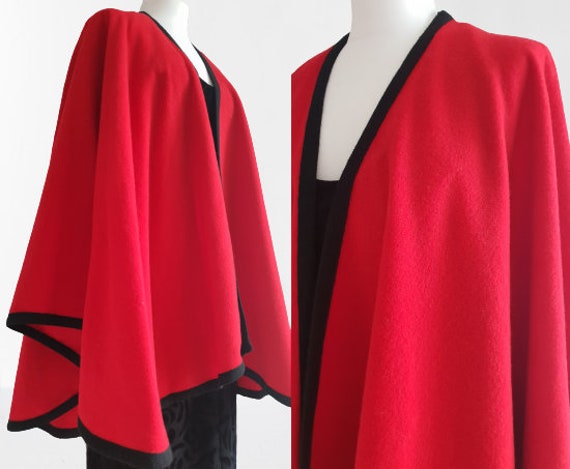 Vintage Wool Poncho Red Black Minimalist Women Style … - Gem