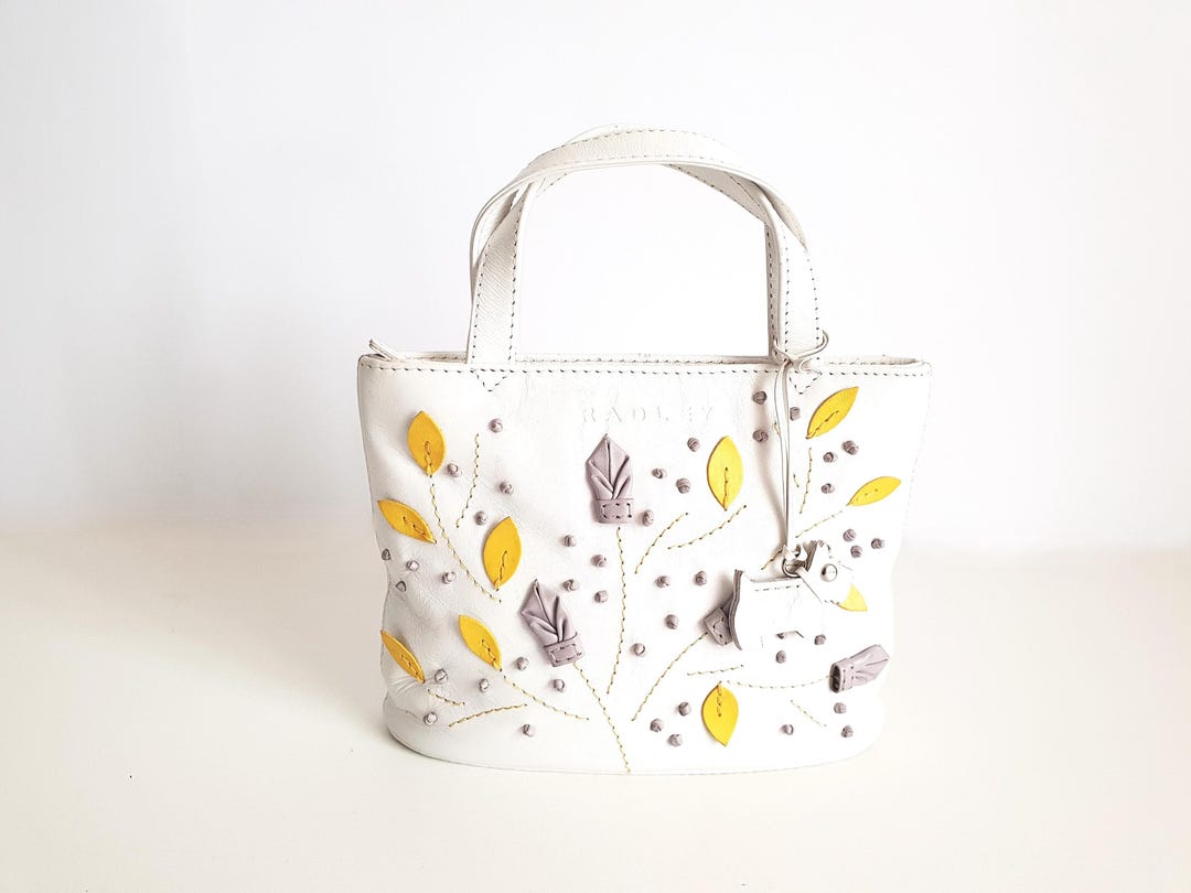 RADLEY Leather Bag , Ivory Yellow Gray Leather , Very Small Handbag ...