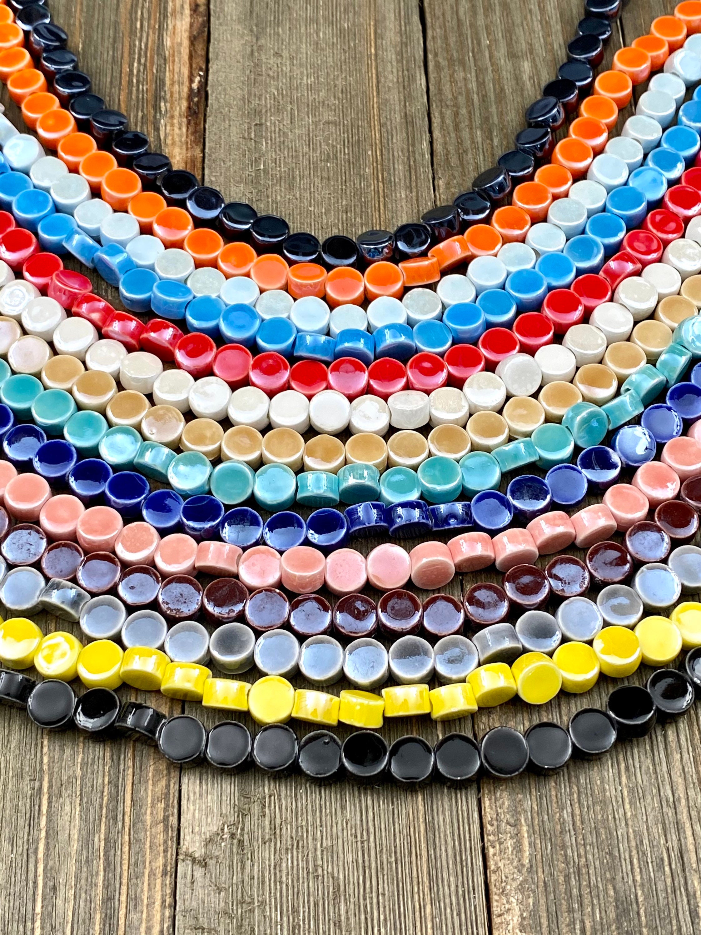 10 Ceramic Round 8mm Disc Beads Porcelain Metallic Multicolor | Etsy