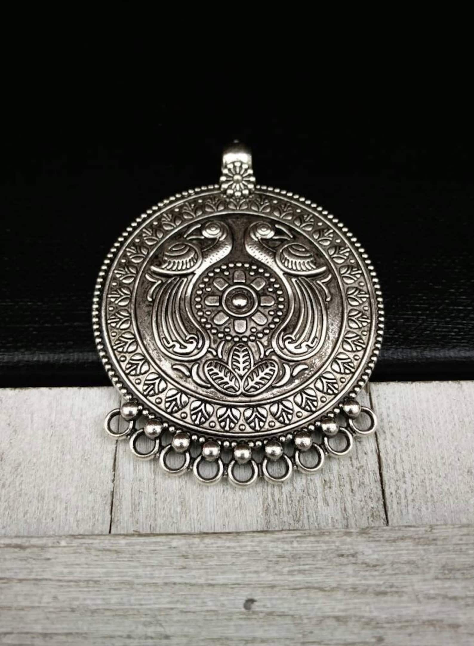 Large Silver Carved Pendant With Loops for Hanging - Etsy