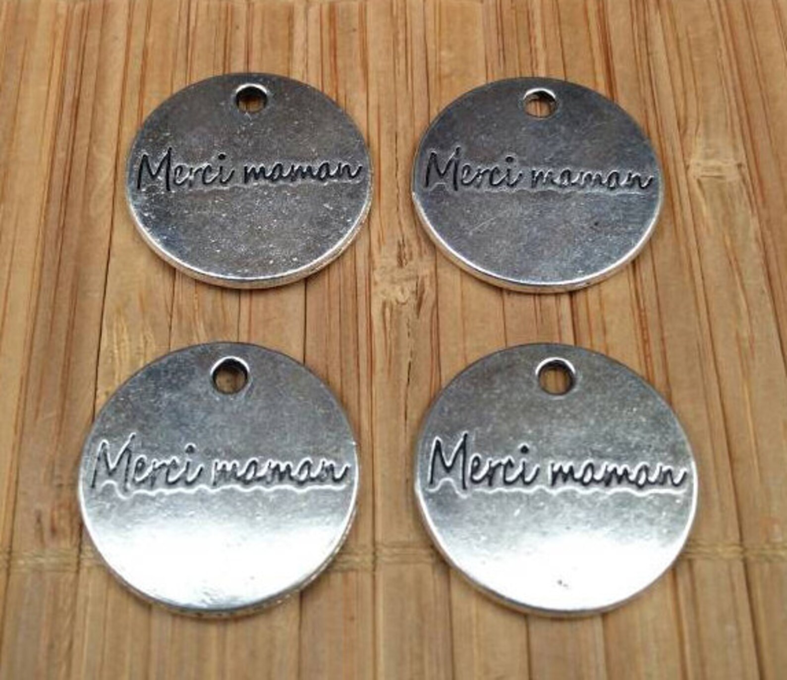 Merci Maman Charms Inspirational Sayings Engraved Silver Pendants ...