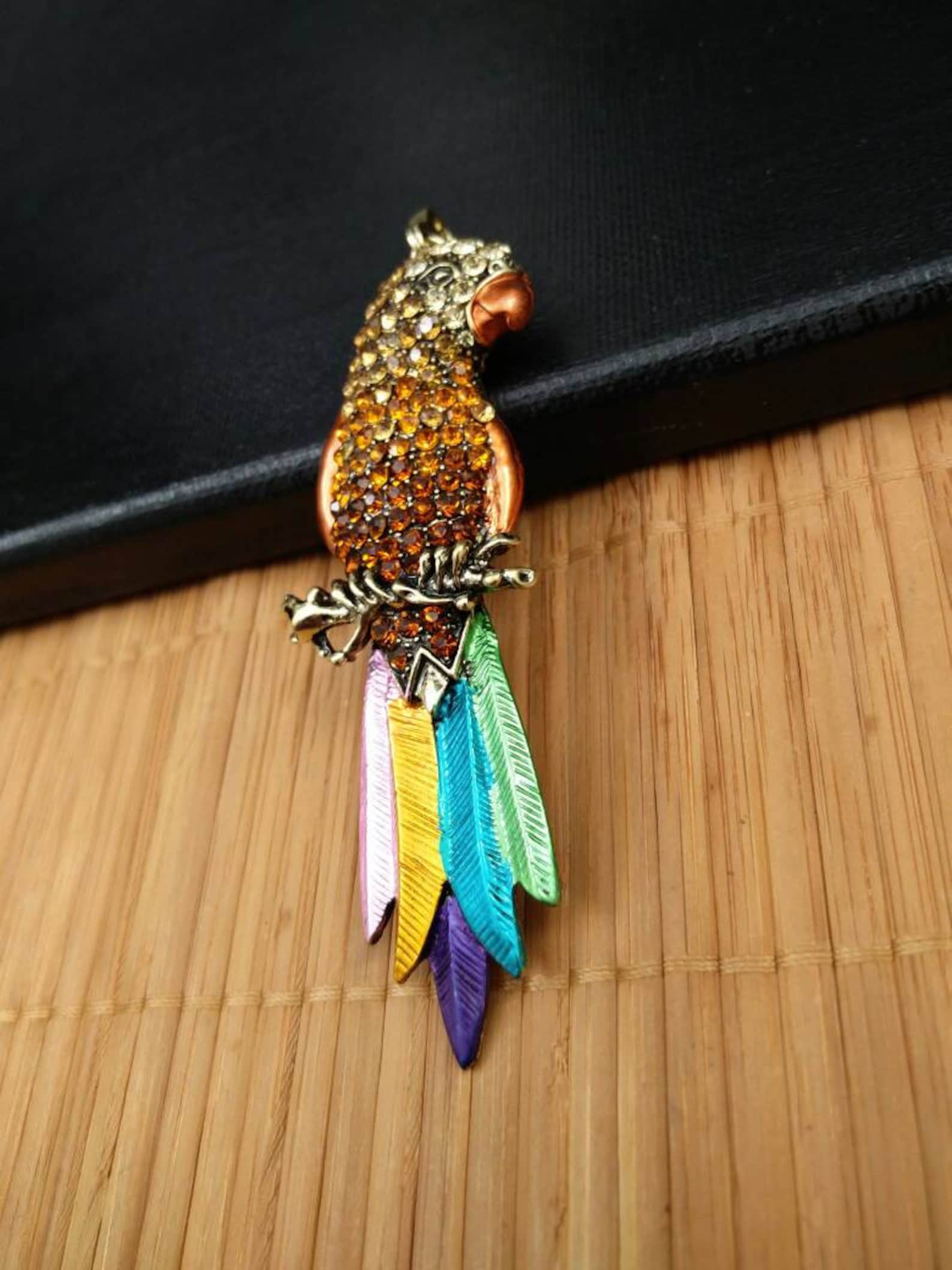 Parrot Pendant Enamel Rhinestones Bird Charm DIY Bohemian Jewelry ...