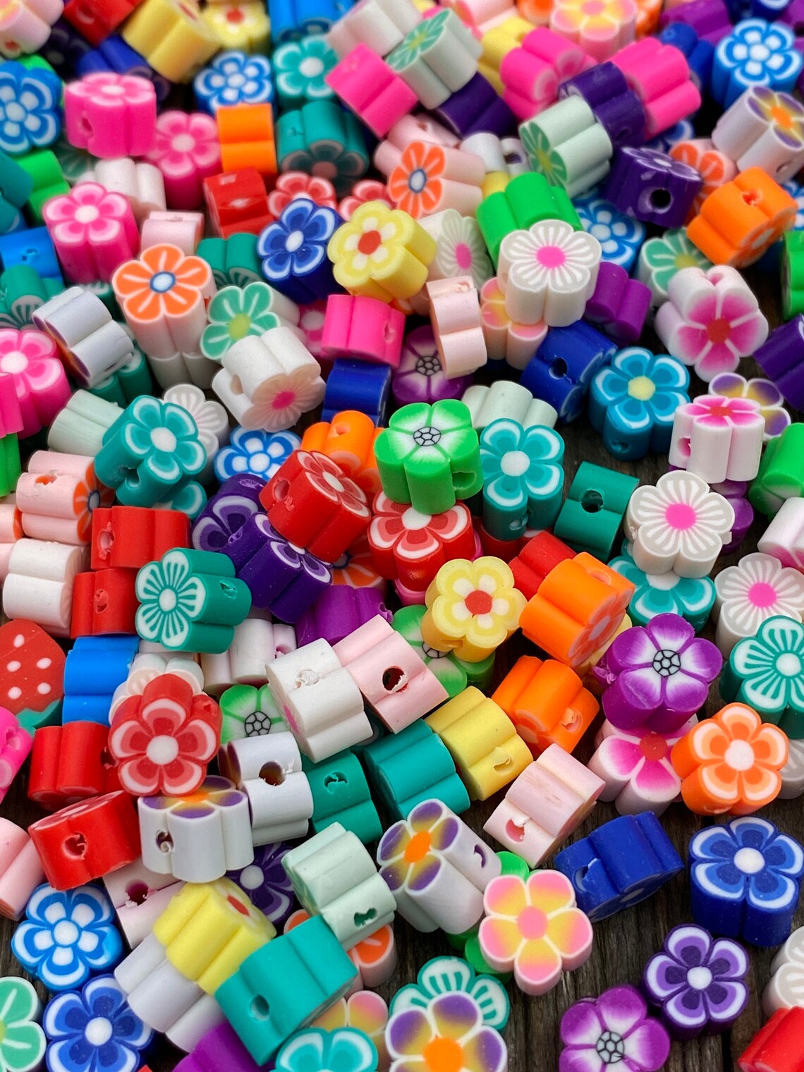 Polymer Clay Floral Beads Multicolor Flower Shape Spacer Non Rusty DIY ...