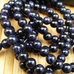 Blue Sandstone Beads 6mm 8mm 10mm Round Shiny Sparkling Stones Anklets ...