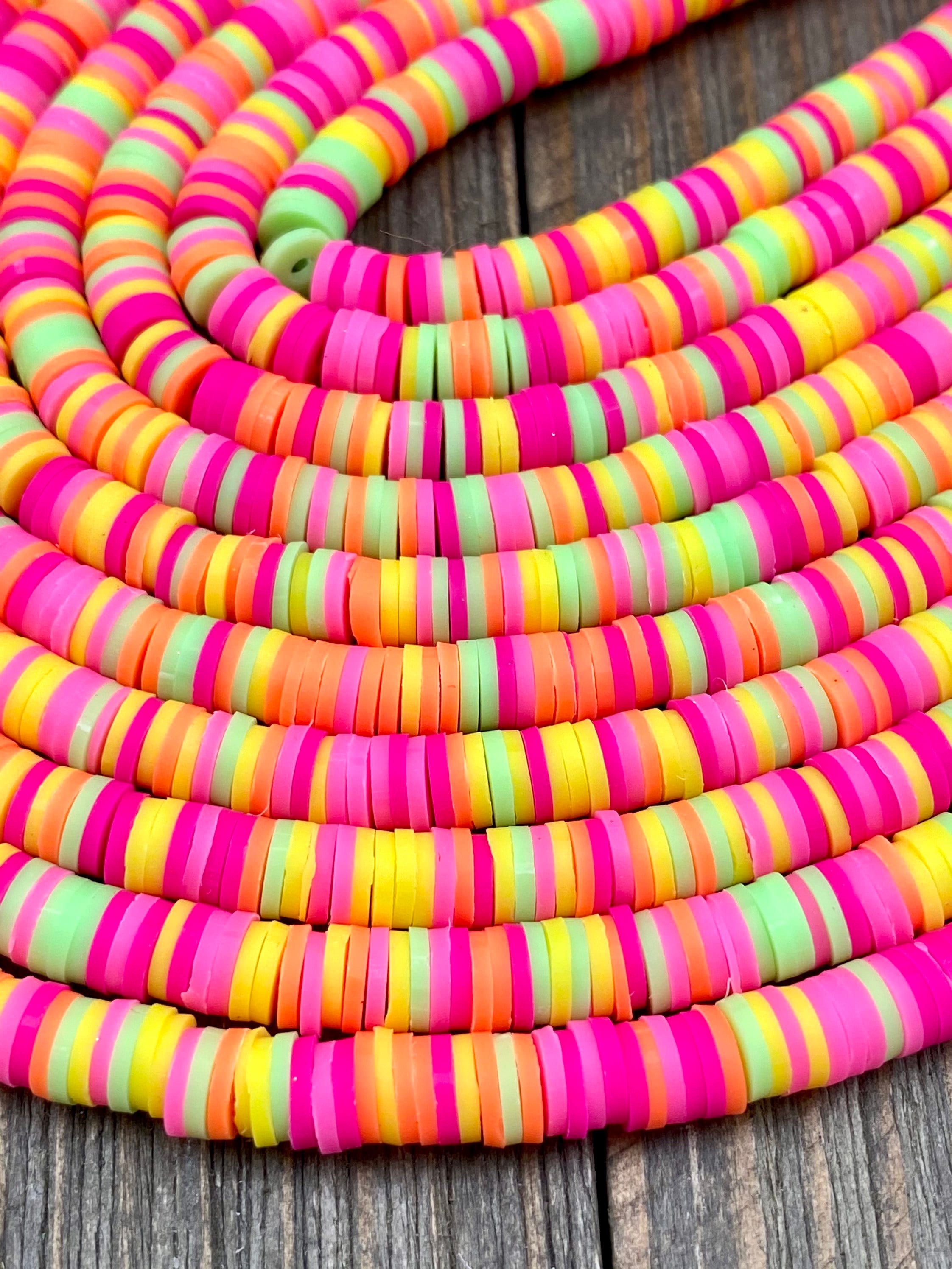 4/6/8mm Vinyl Heishi Disc Beads Rainbow Polymer Clay Round Soft Spacers ...
