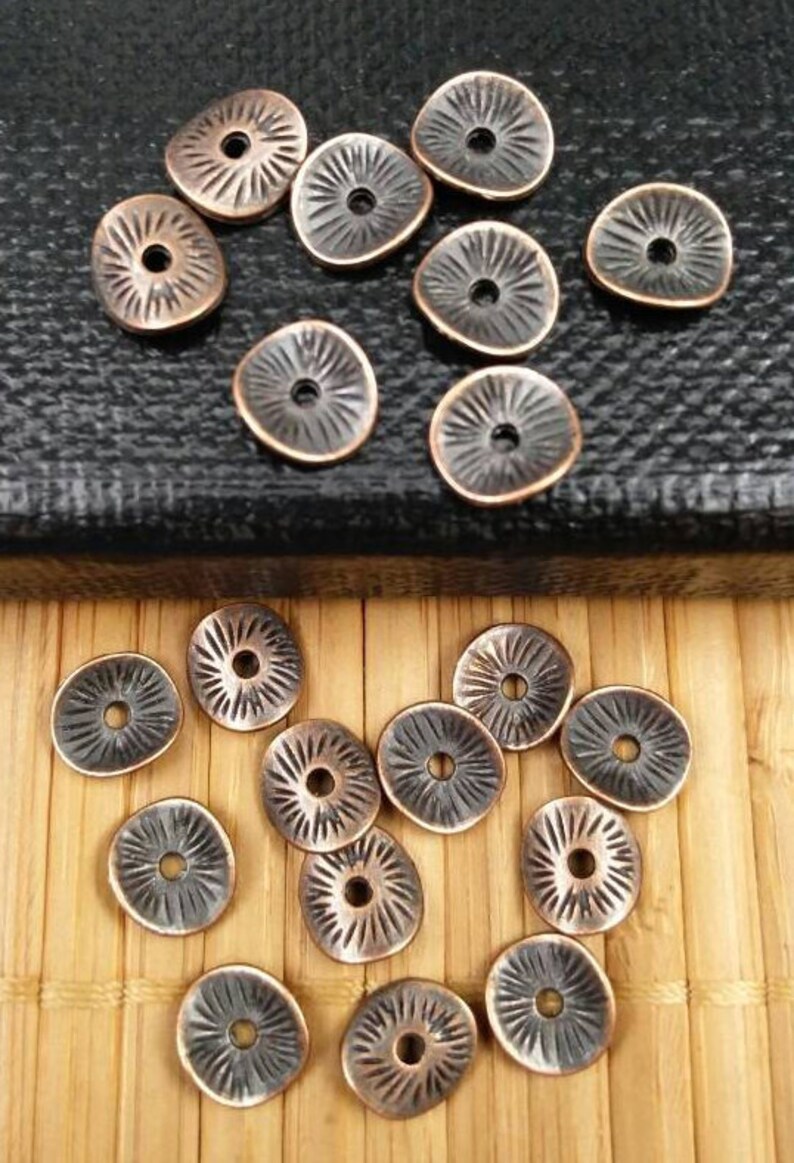 10 or 20 Copper Wavy Spacers Disc Beads 9mm DIY Vintage Style Antique ...