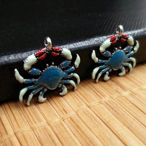 2 Blue Crab Charms Silver Blue Enamel Crab Pendants Crab Lover's ...