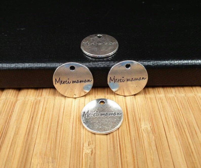 Merci Maman Charms Inspirational Sayings Engraved Silver Pendants ...