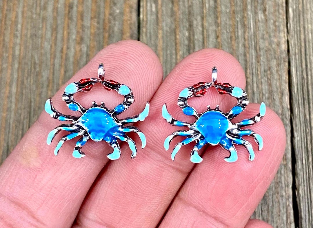 2 Blue Crab Charms Silver Blue Enamel Crab Pendants Crab Lover's ...
