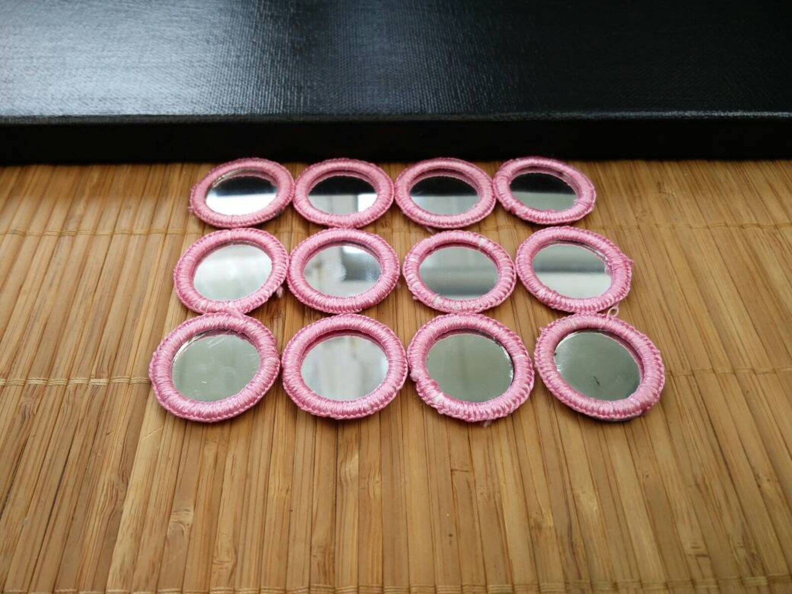 4 Round Mirror Patches Hand Made Pink Thread Sew Ons Mirror - Etsy UK