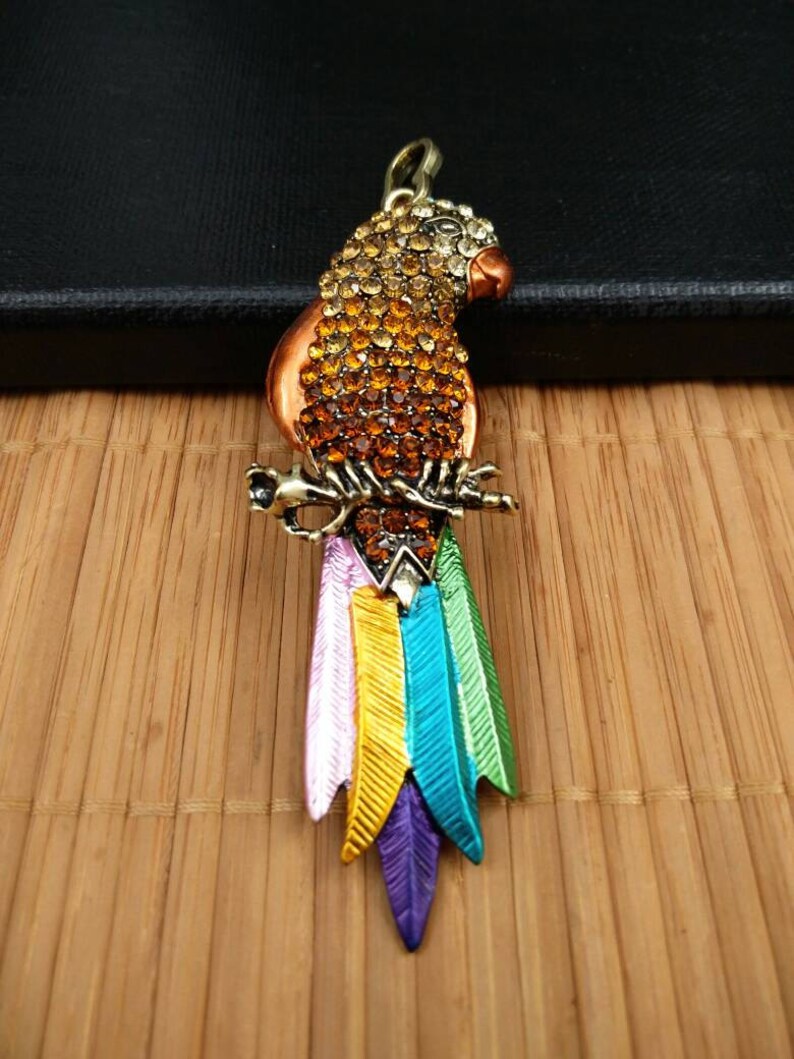 Parrot Pendant Enamel Rhinestones Bird Charm DIY Bohemian | Etsy