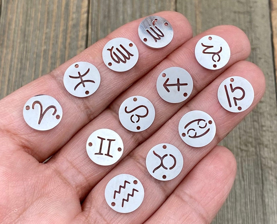 Stainless Steel Zodiac Connectors 12mm Round Links Charms All Months ...