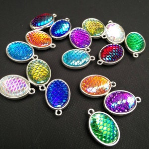 Pair of Mermaid Charms Double Sided Multicolor Snake Skin Fish Scales ...