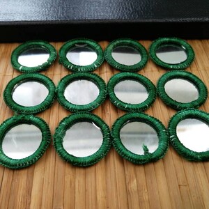 4 Round Mirror Patches Hand Made Green Thread Sew Ons Mirror - Etsy