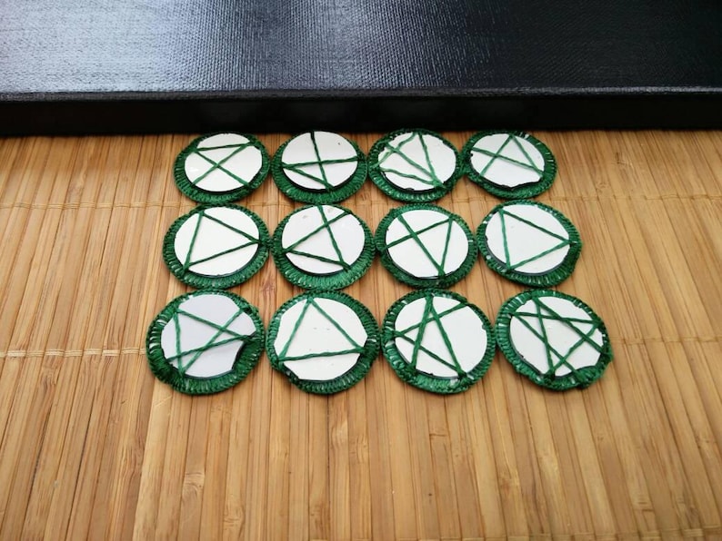4 Round Mirror Patches Hand Made Green Thread Sew Ons Mirror | Etsy