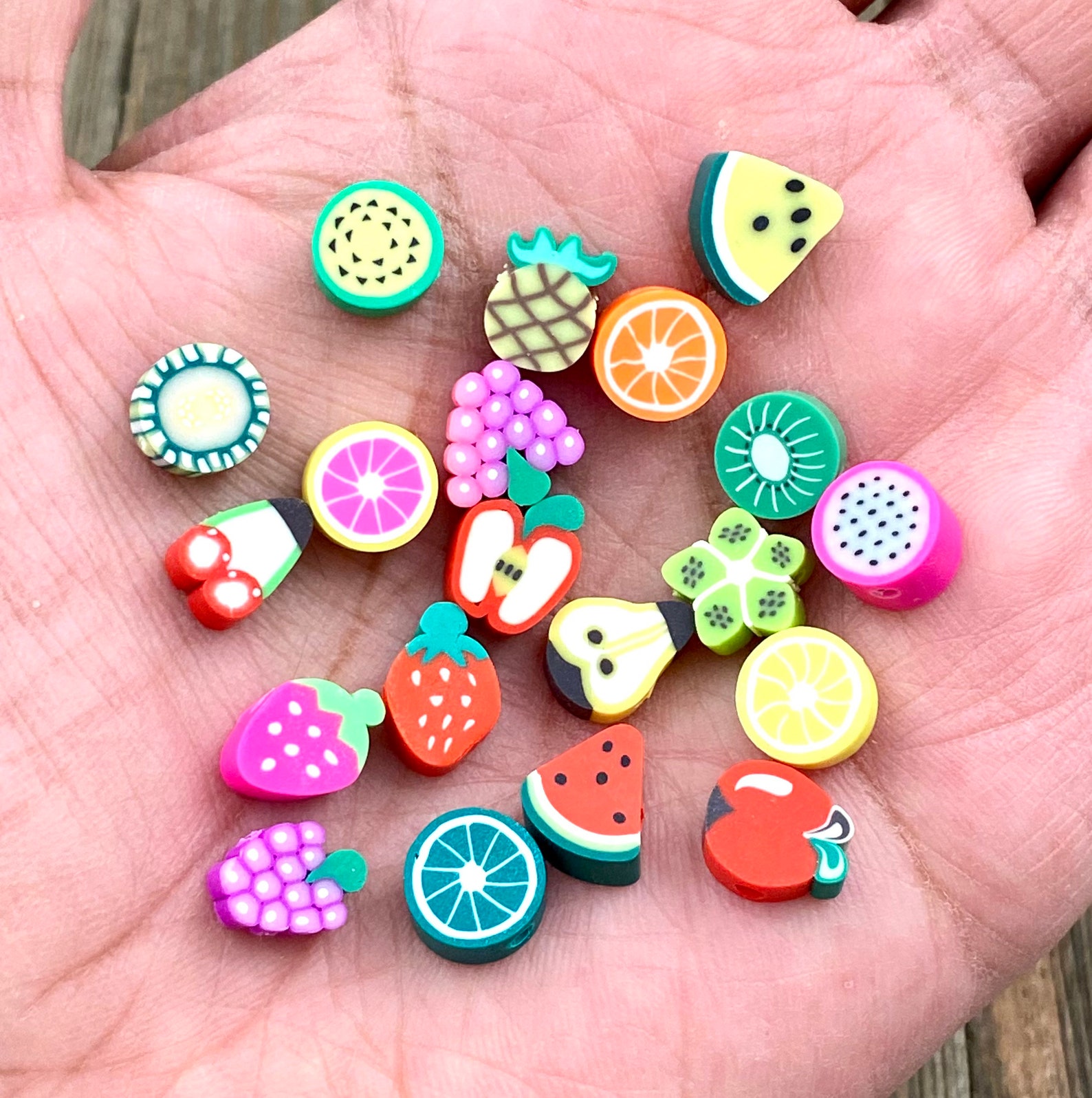 Polymer Clay Beads Assorted Fruits Apple Kiwi Orange Lemon | Etsy