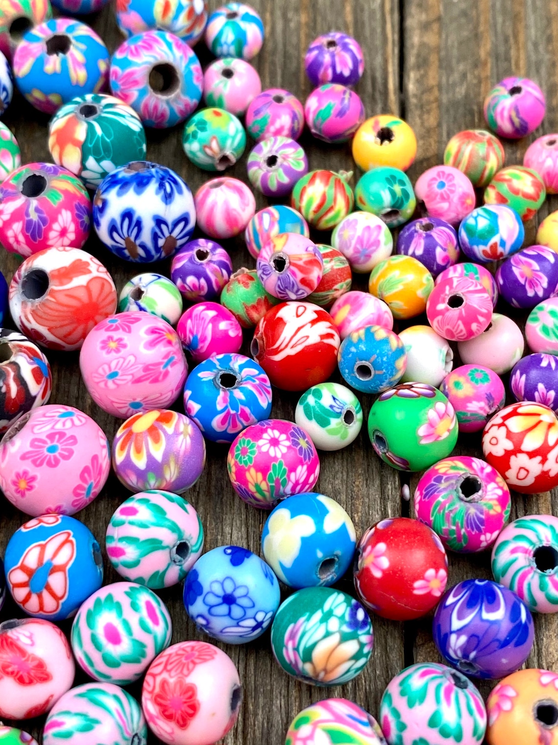 Polymer Clay Round Beads Multicolor Ball Shape Vinyl Spacers Non Rusty ...