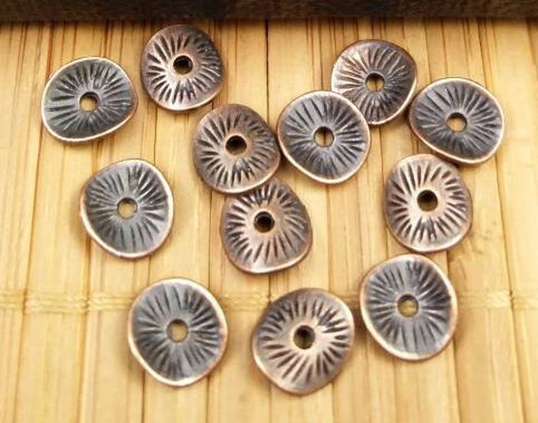 10 or 20 Copper Wavy Spacers Disc Beads 9mm DIY Vintage Style Antique ...