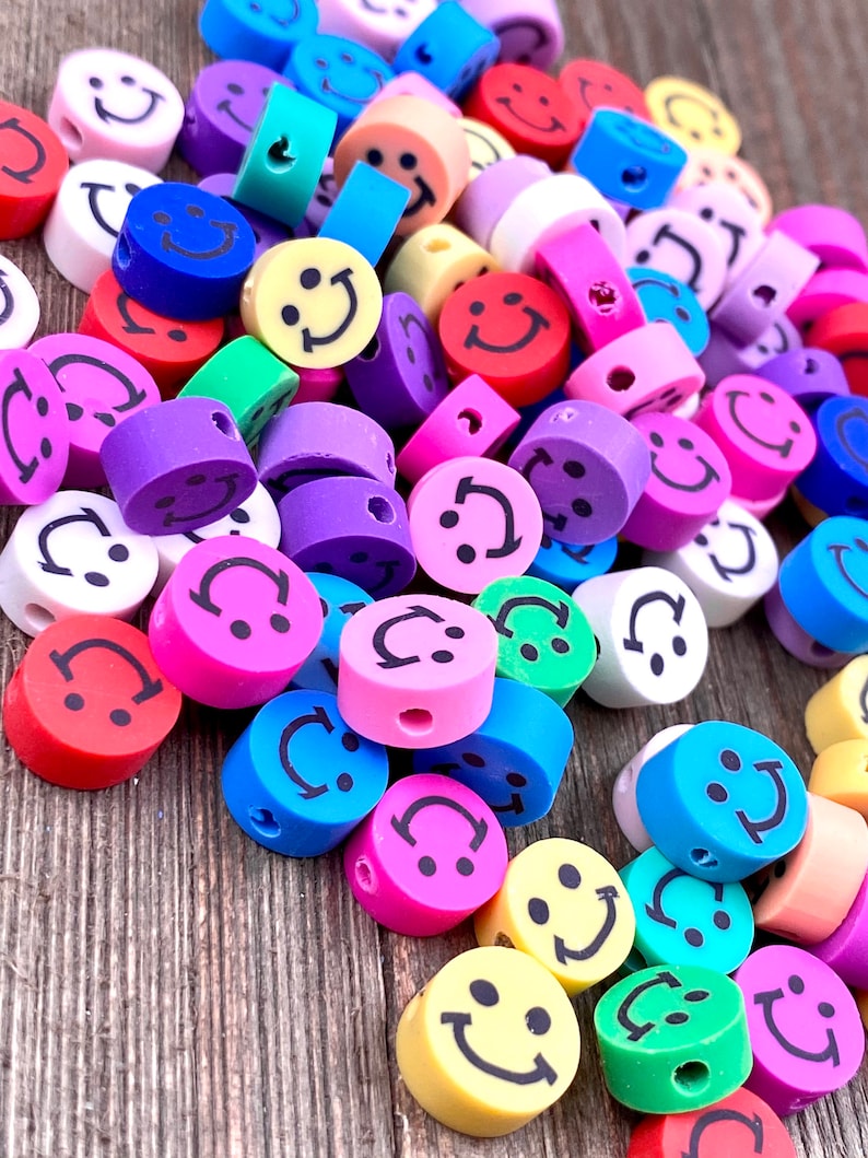 Polymer Clay Beads Multicolor Happy Face Expression Beads Bracelet ...