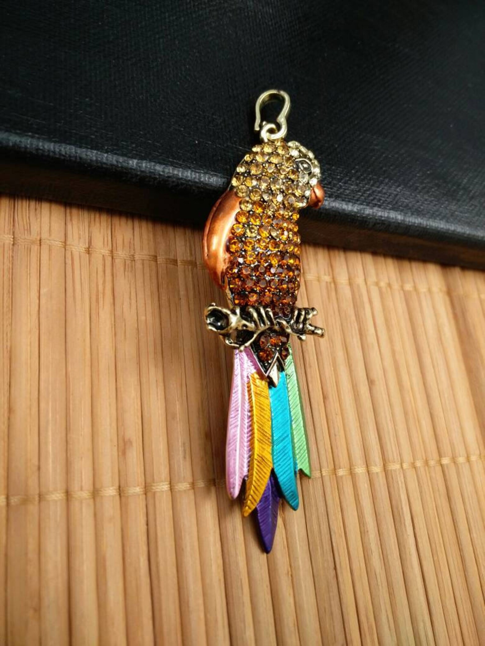 Parrot Pendant Enamel Rhinestones Bird Charm DIY Bohemian Jewelry ...