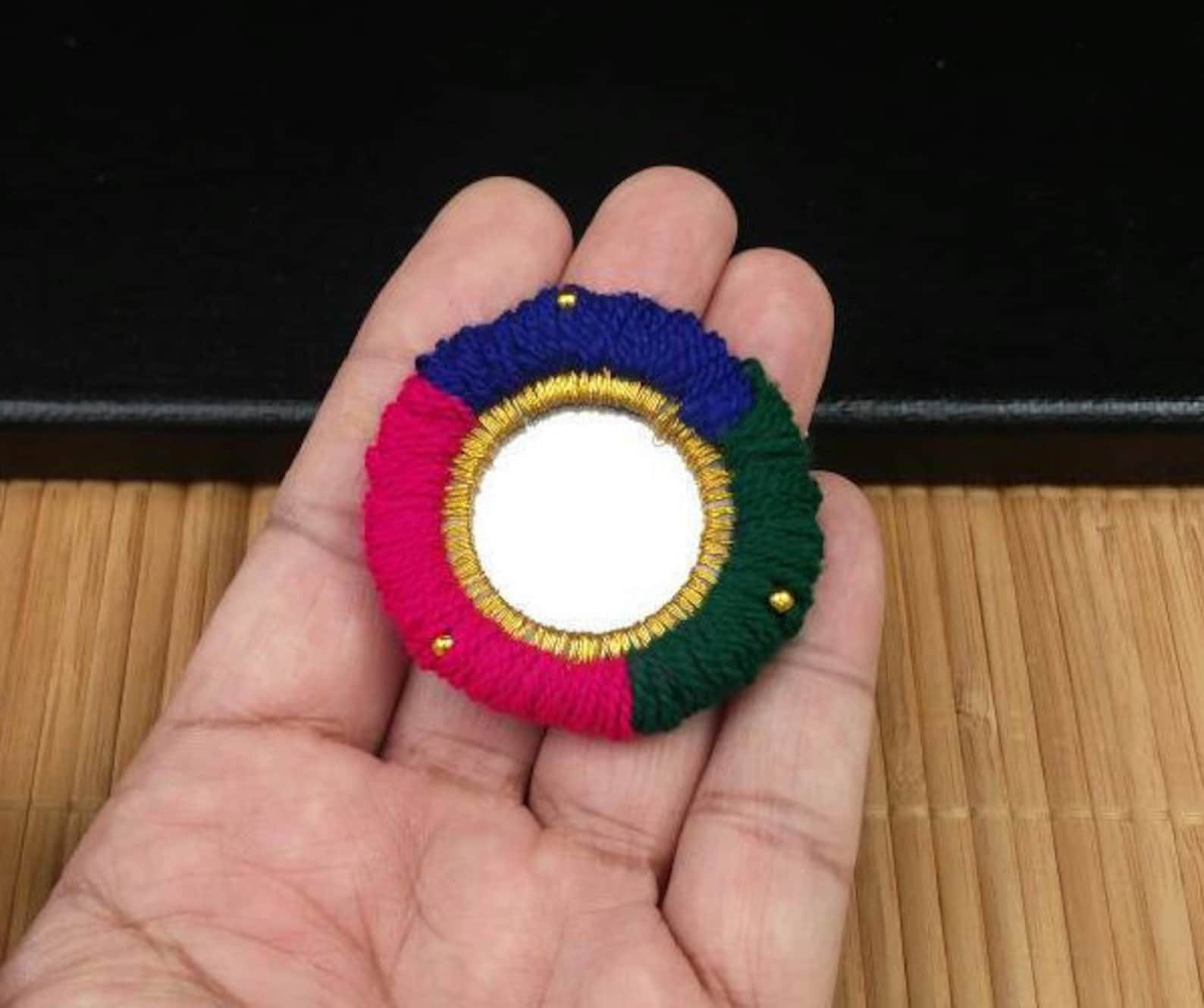 1 Round Mirror Patch Multicolor Thread Hand Made Sew Ons | Etsy