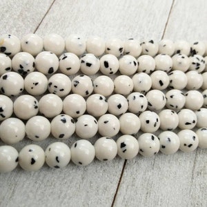 Dalmatian Beads 6mm 8mm 10mm 12mm Round White Mashan Candy Jade Beading Supply Earrings ...