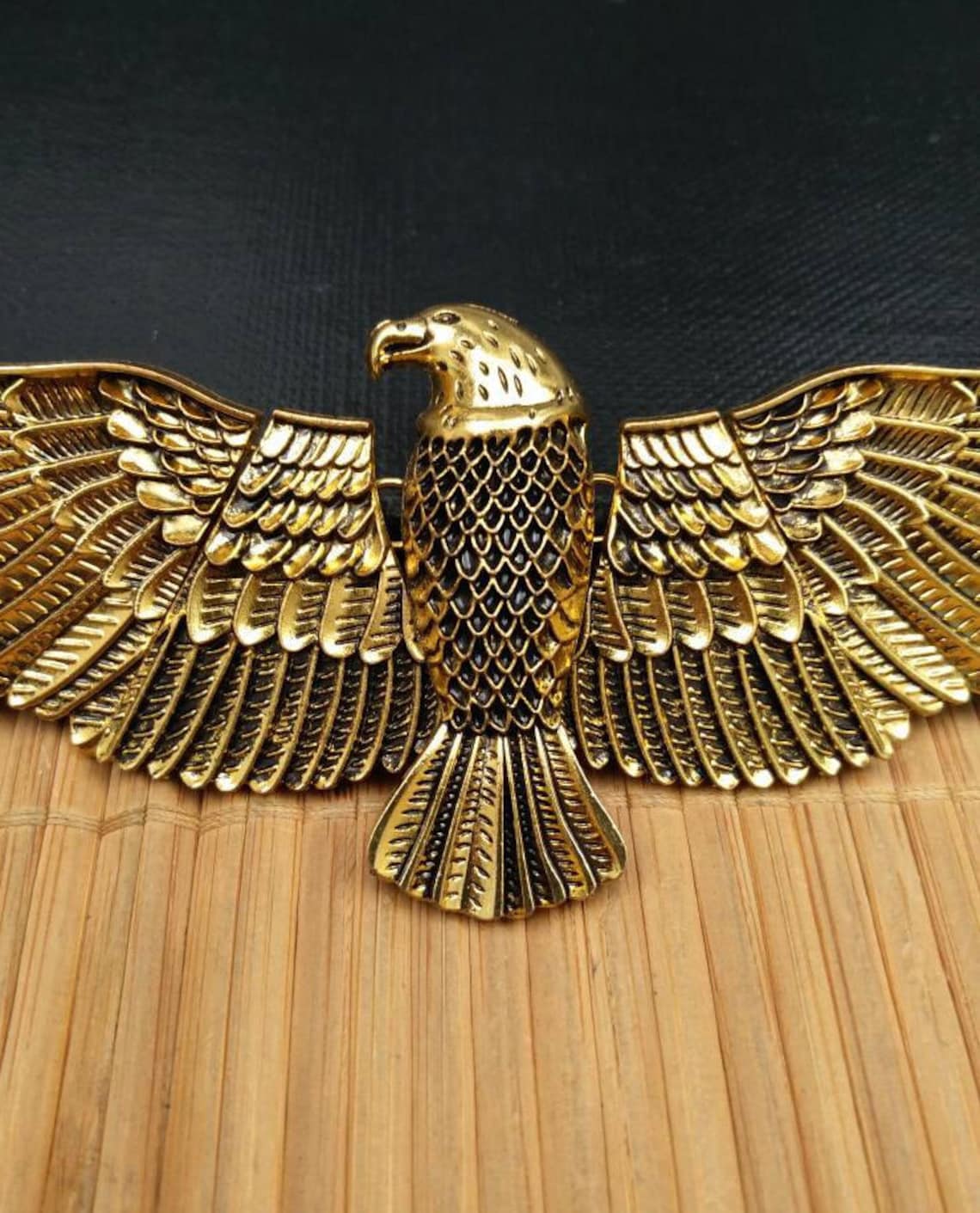 Huge Eagle Pendant Antique Gold Color Tilting Big Wings Eagle | Etsy