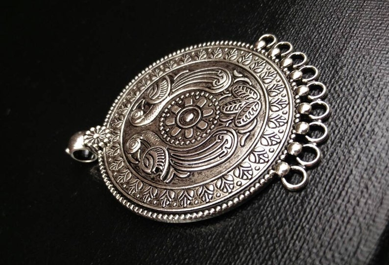 Large Silver Carved Pendant With Loops for Hanging - Etsy