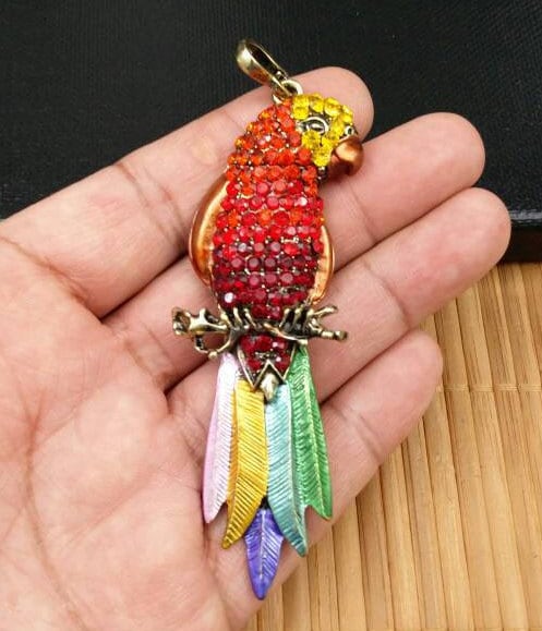 Parrot Pendant Enamel Rhinestones Bird Charm DIY Bohemian Jewelry ...