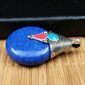 Blue Silver Tear Drop Charm Nepali Tibetan Synthetic Resin Ethnic ...