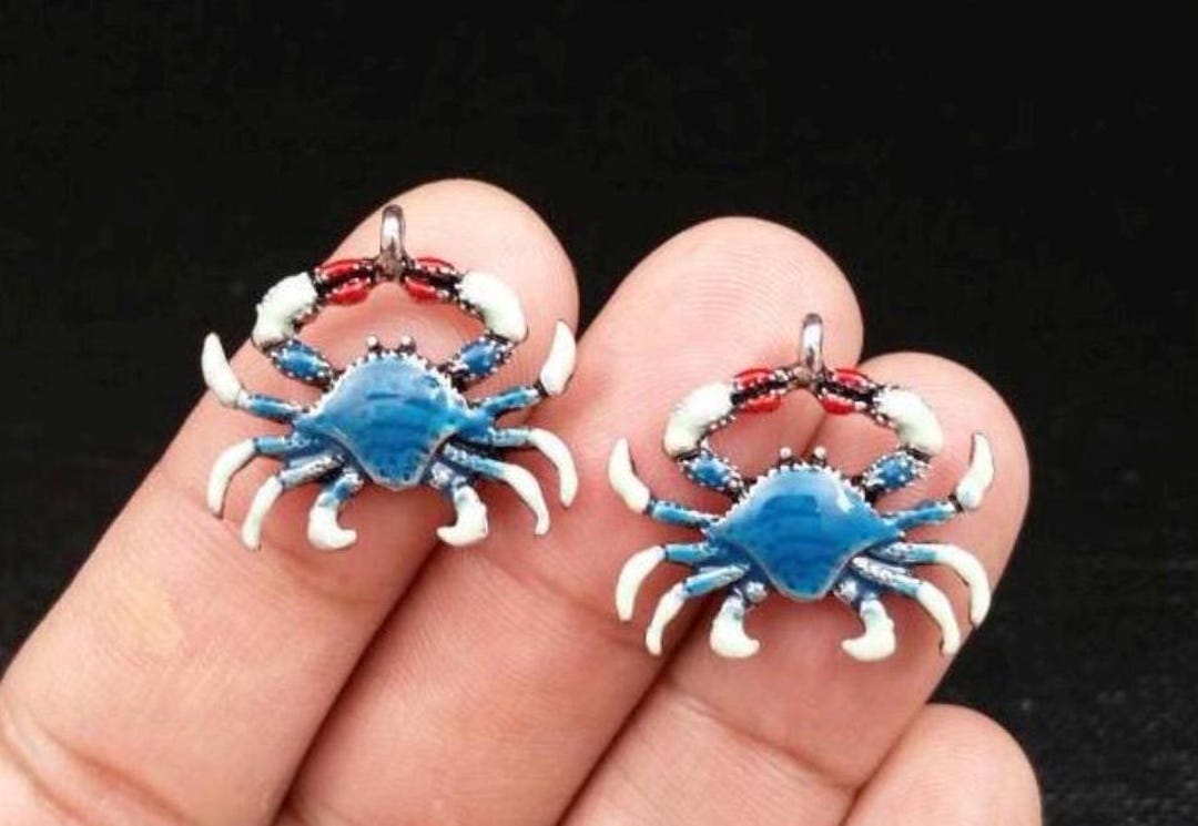 2 Blue Crab Charms Silver Blue Enamel Crab Pendants Crab Lover's ...