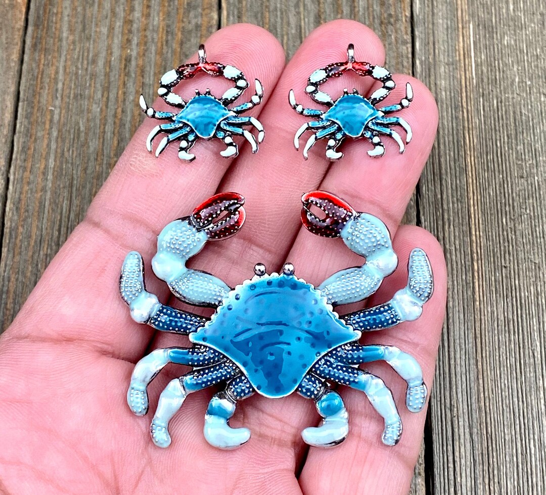 Blue Crab Charms Enamel Diy Silver Crab Lover's Seafood Lover's Beach ...
