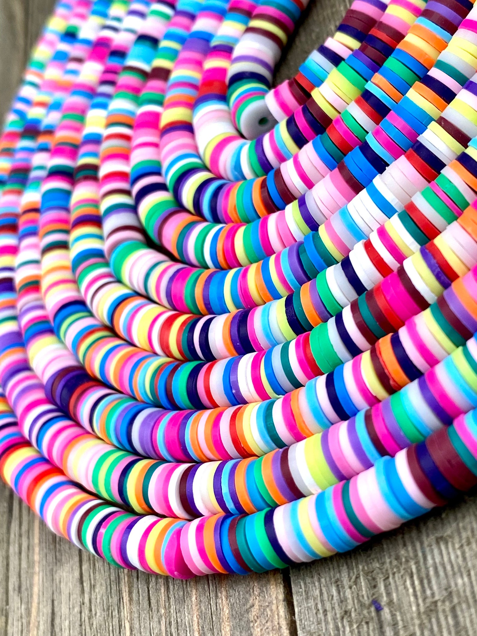 4/6/8mm Vinyl Heishi Disc Beads Rainbow Polymer Clay Round Soft Spacers ...