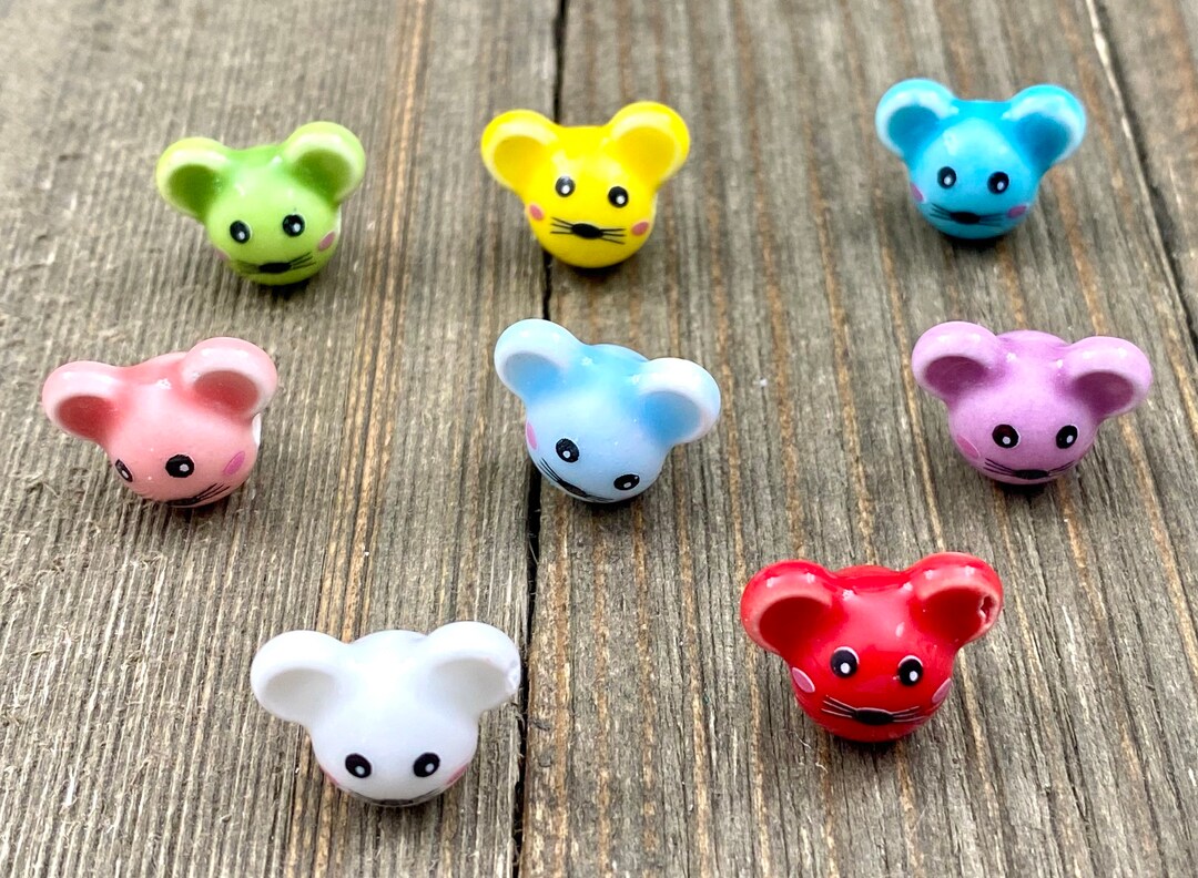 8 Süße Maus Keramik Perlen Tier Porzellan Handbemalt Multicolor Ton ...