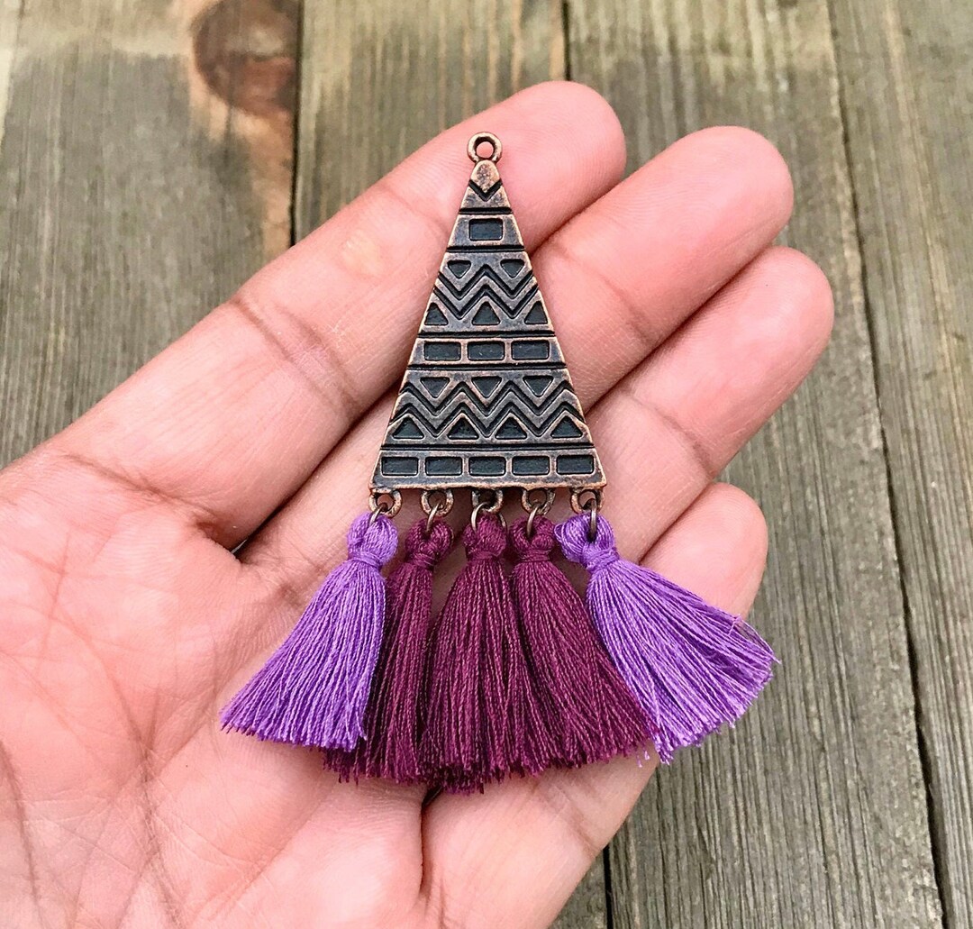 Pair of Copper Color Purple Egyptian Pyramid Shape Tassels Earrings ...